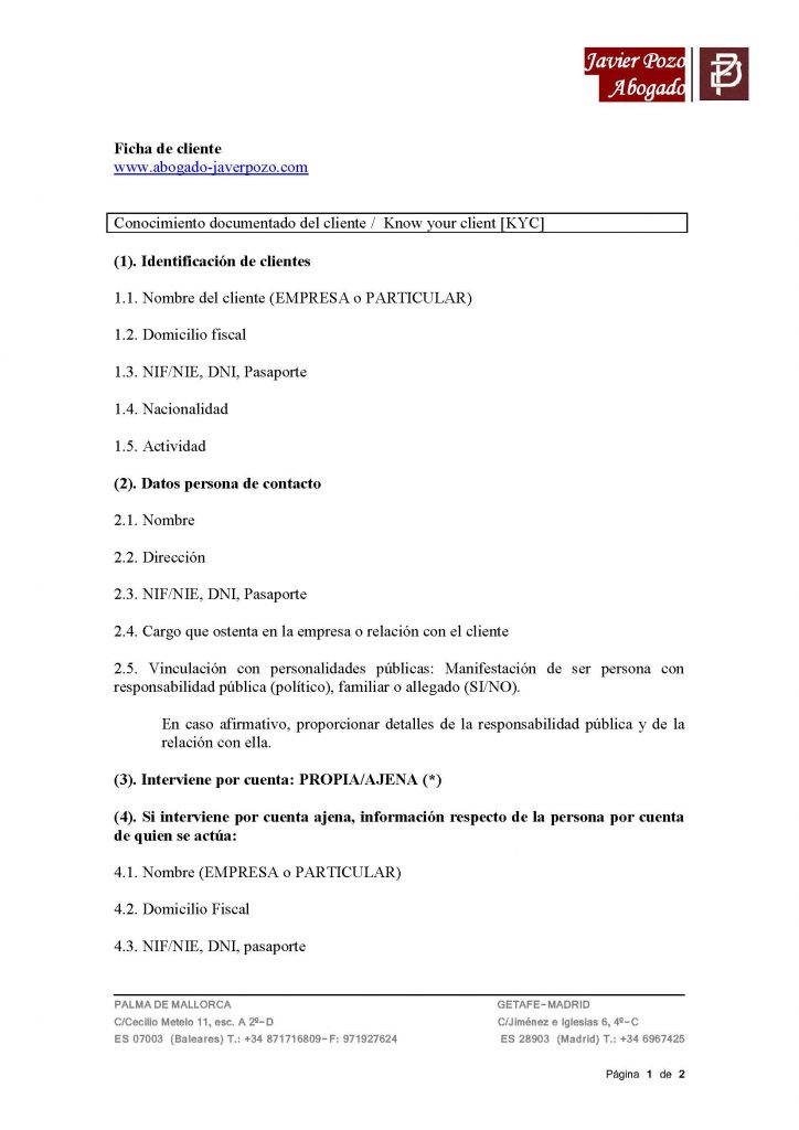 Ficha del cliente, Conocimiento documentado del cliente - abogado ...